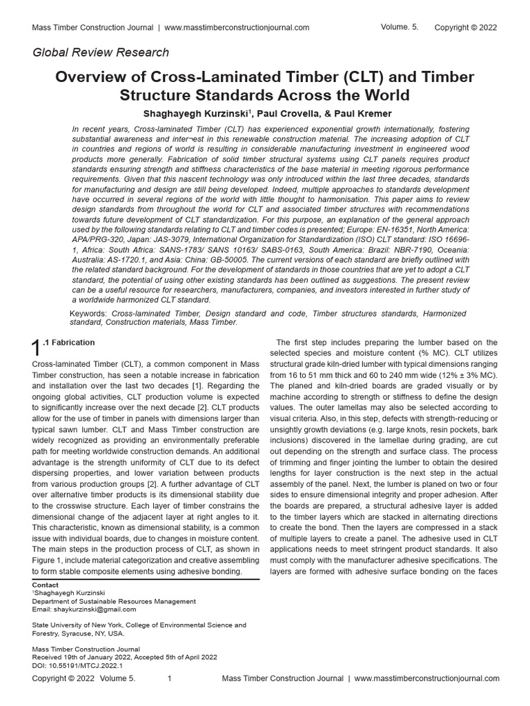 Overview of Cross Laminated Timber CLT and Timber Structure Standards ...