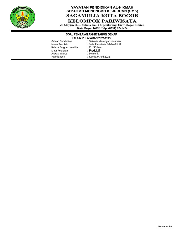 Soal Produktif JB PAT XI Genap 2021 | PDF