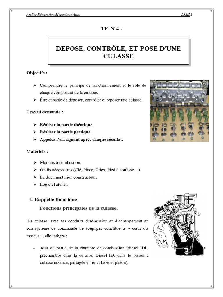 Depose Et Pose D'une Culasse | PDF | Injection (moteur) | Piston