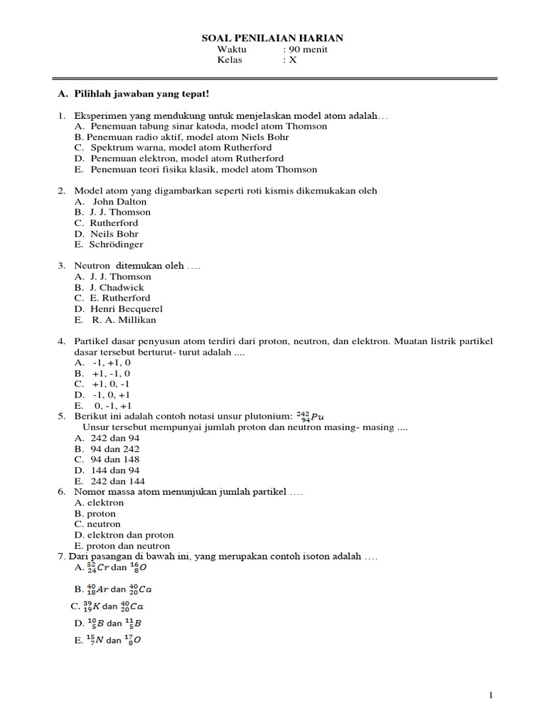 SOAL Struktur Atom Dan SPU 23 | PDF