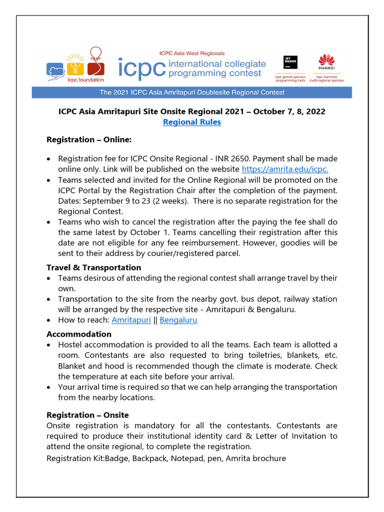 ICPC Asia Amritapuri Preliminary Round | PDF | Service Industries