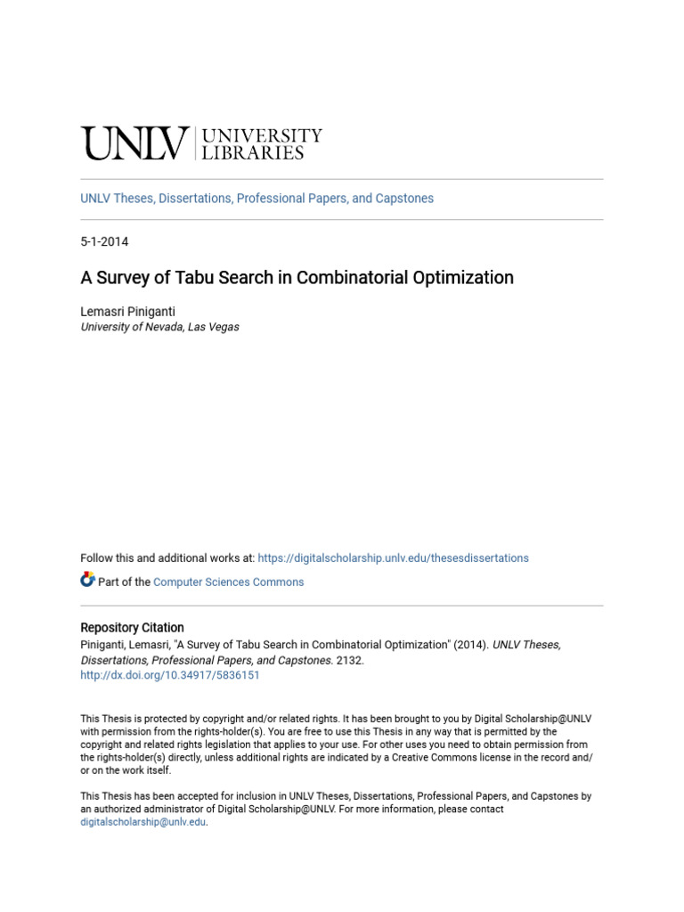 A Survey of Tabu Search in Combinatorial Optimization | PDF | Metaheuristic | Time Complexity