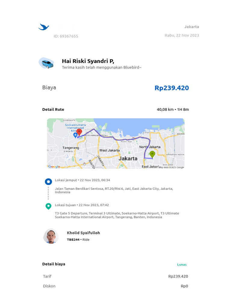 Struk Taksi Bluebird Bandara Soekarno-Hatta | PDF