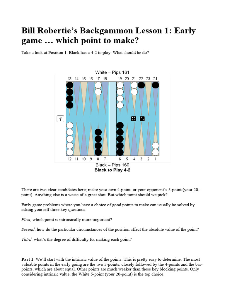 Robertie Backgammon Lessons 1 | PDF | Abstract Strategy Games ...