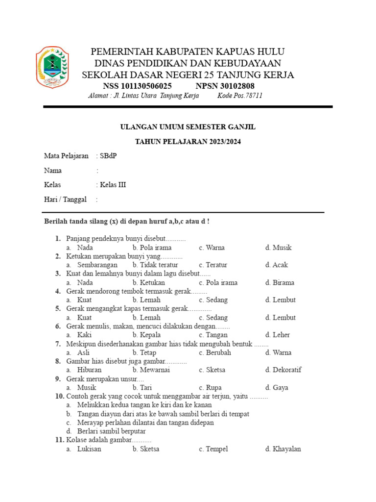 Soal SBDP Kelas 3 | PDF
