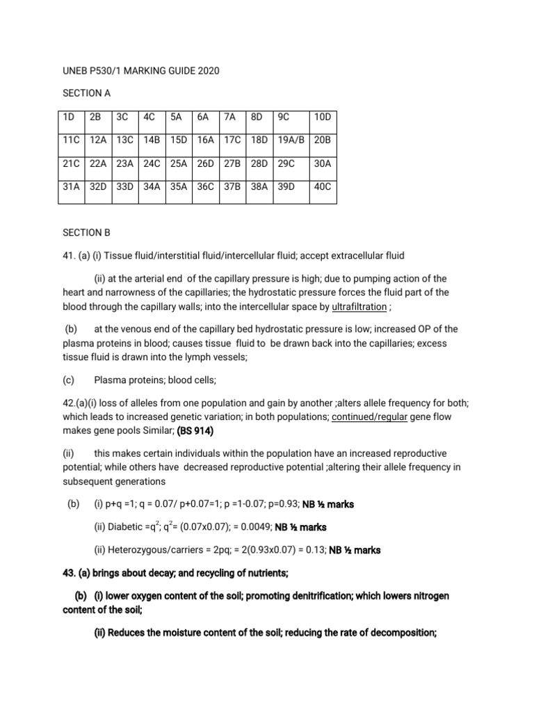 UNEB P530 1 2020 Marking Guide-1 | PDF