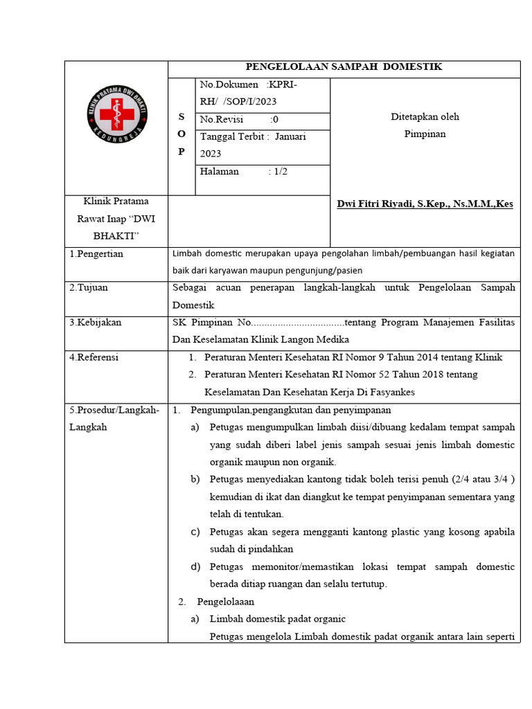 SOP Pengelolaan Sampah Domestik | PDF