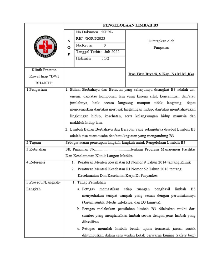 Sop Pengelolaan Limbah B3 | PDF