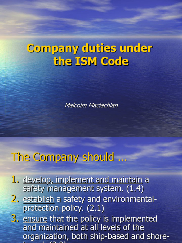 Company Duties Under The ISM Code | PDF | Safety | Environmental Protection