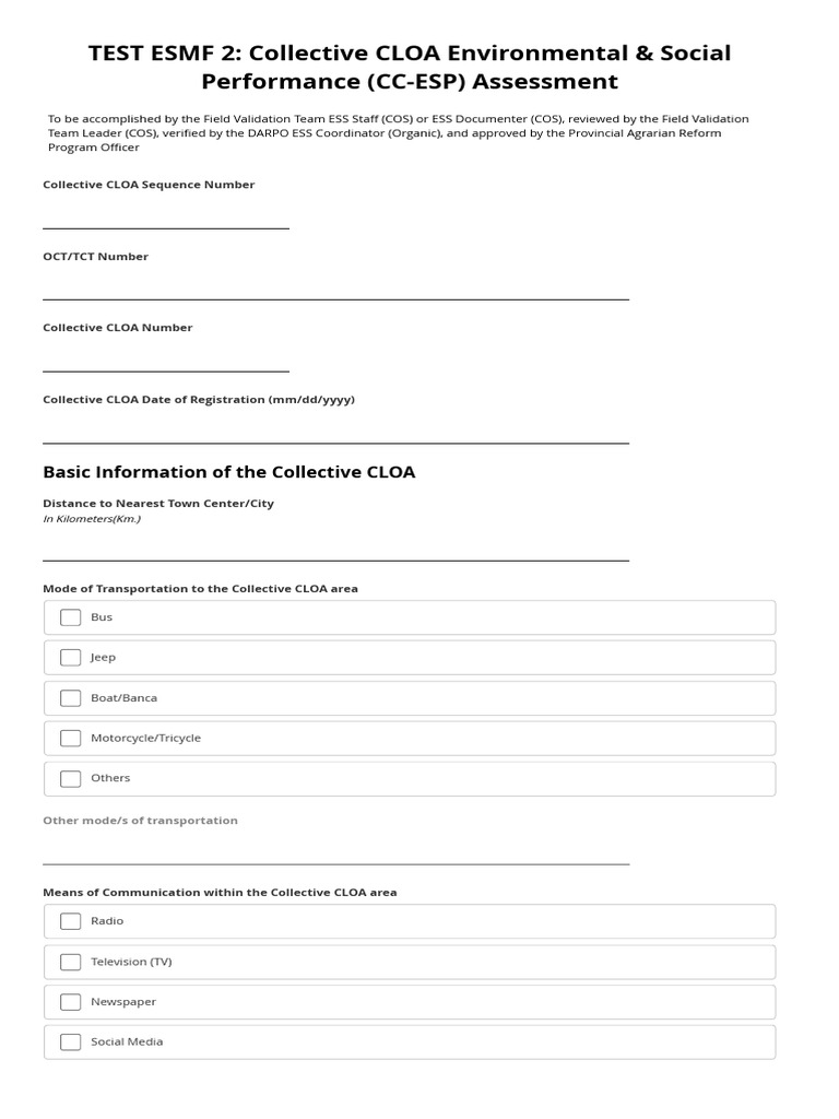 TEST ESMF 2 - Collective CLOA Environmental Amp - Social Performance CC ...