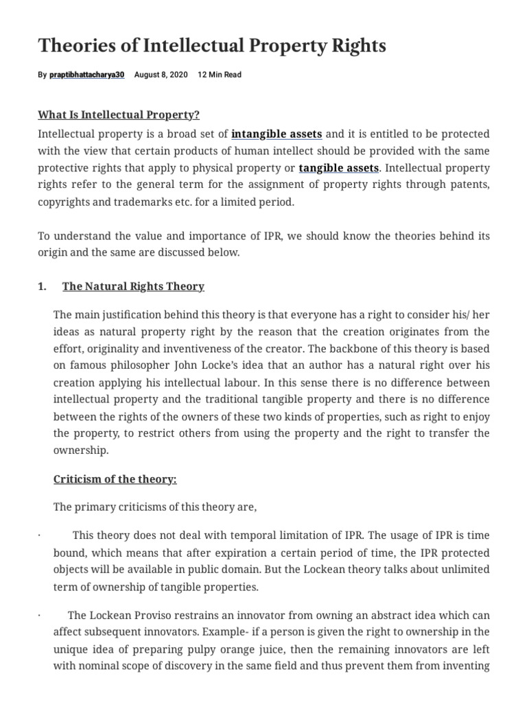 Theories of Intellectual Property Rights | PDF | Property ...