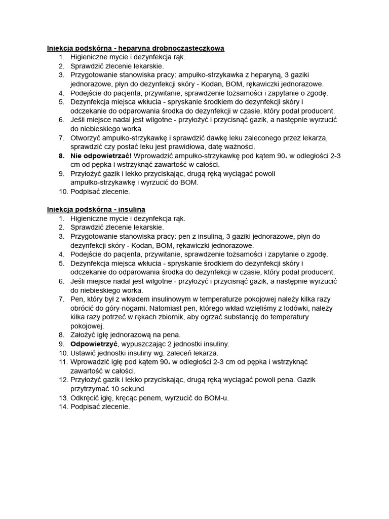Podstawowe Procedury - Iniekcje | PDF Podstawowe Procedury - Iniekcje | PDF