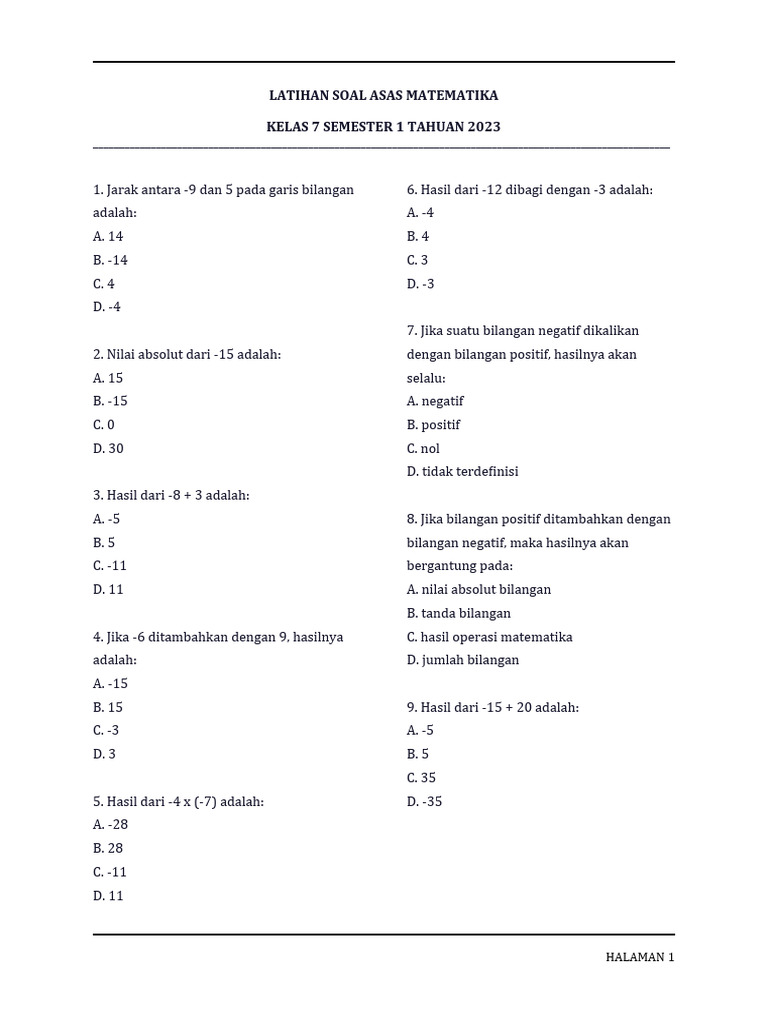 Latihan Soal Asas Matematika | PDF