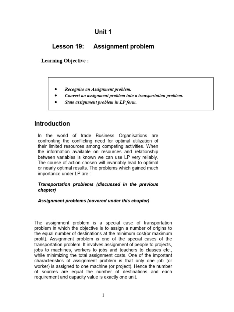 Lesson 19 Assignment Problem | PDF | Mathematical Optimization | Systems Analysis