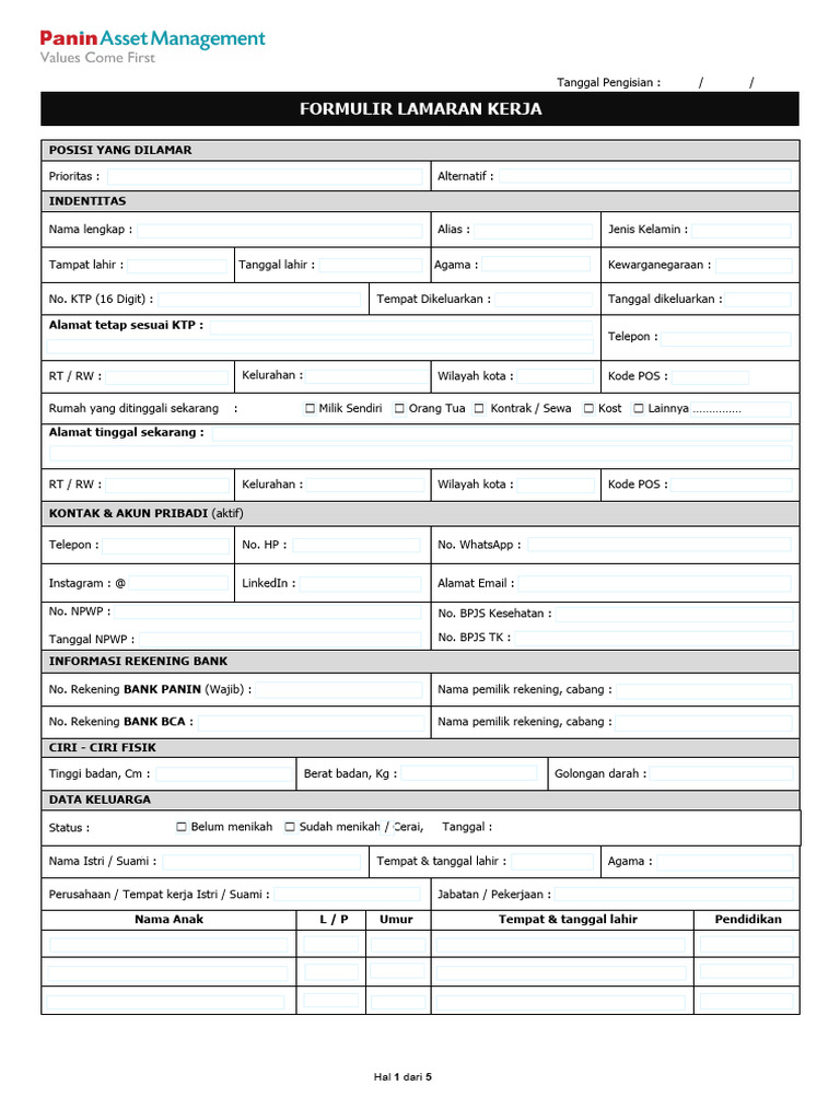 Formulir Lamaran Kerja PT Panin Asset Management | PDF