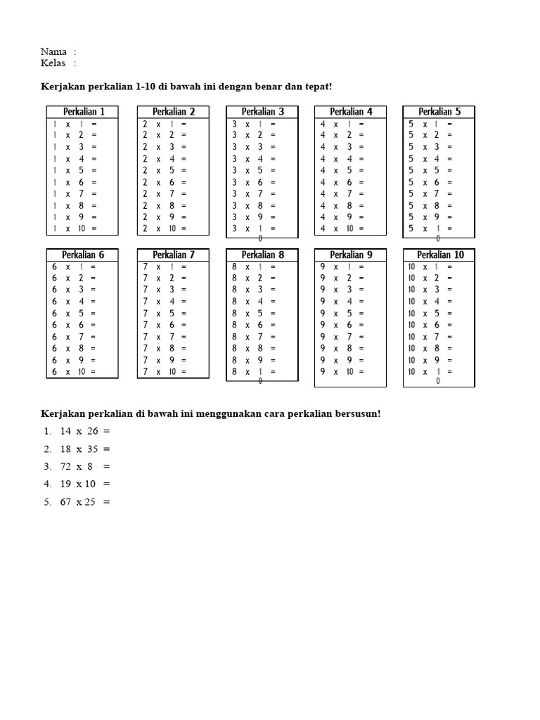 Perkalian 1-10 | PDF