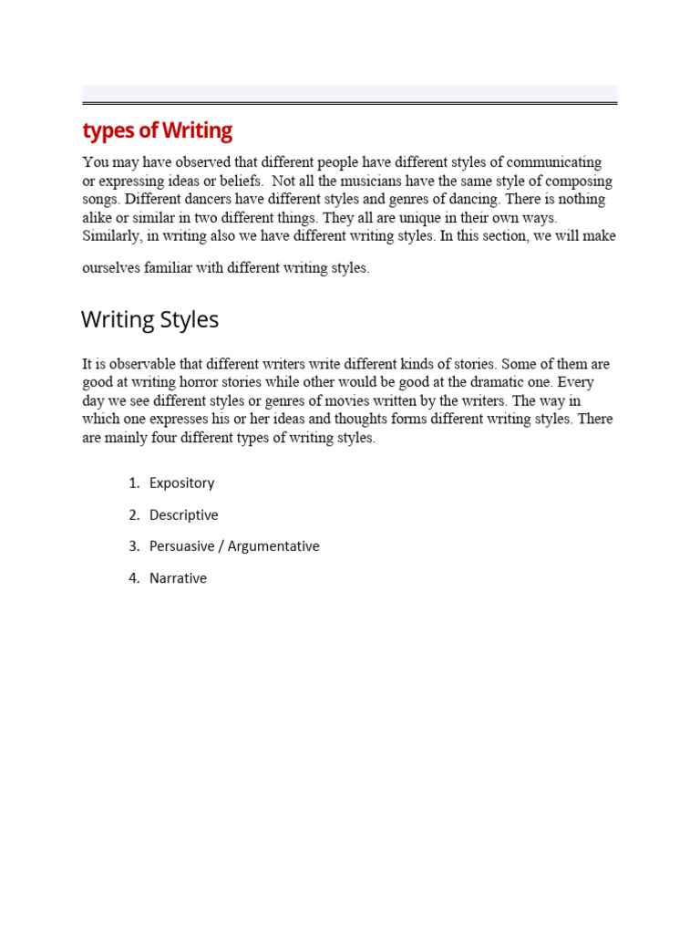 Types of Writings in Writing Skills | PDF