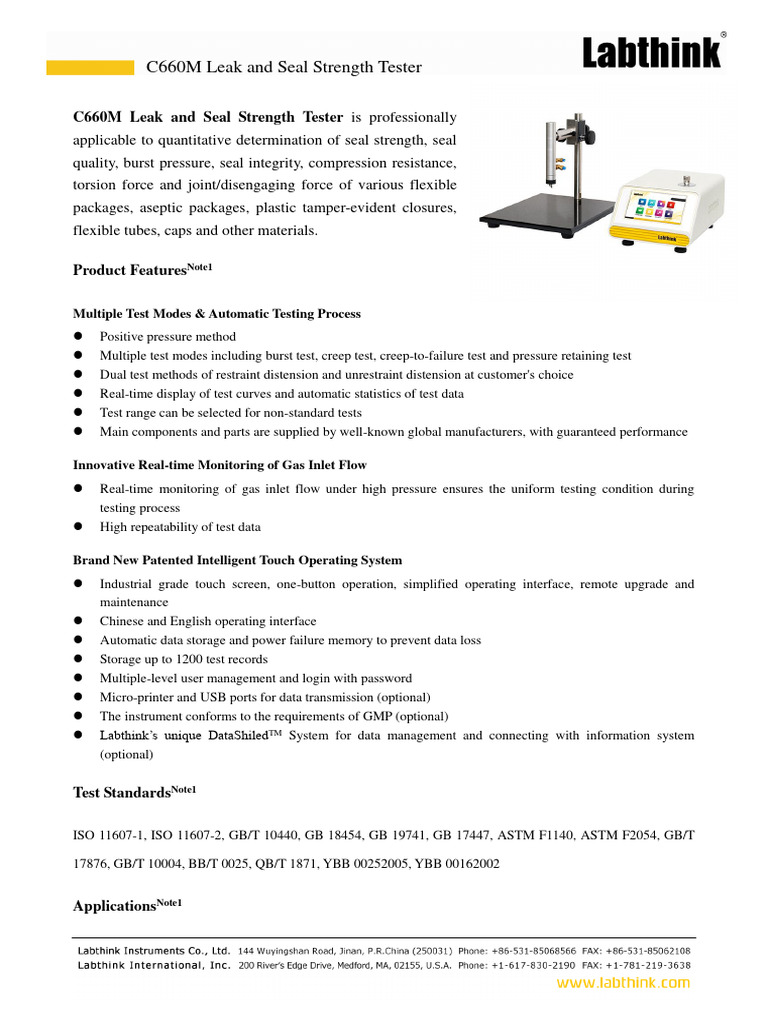 C660M Seal Strength Tester Overview | PDF | Leak | Valve