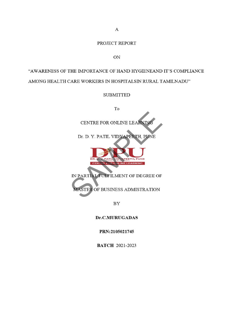 Sample Project Report DPU | PDF | Hand Washing | Hospital Acquired Infection