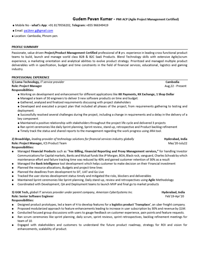 Pavan Kumar - CV | PDF | Scrum (Software Development) | Agile Software Development