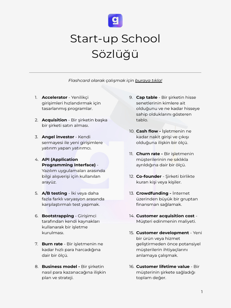 Start Up School Sözlük | PDF