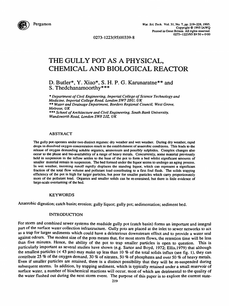 The Gully Pot As A Physical, Chemical and Biological Reactor | PDF ...