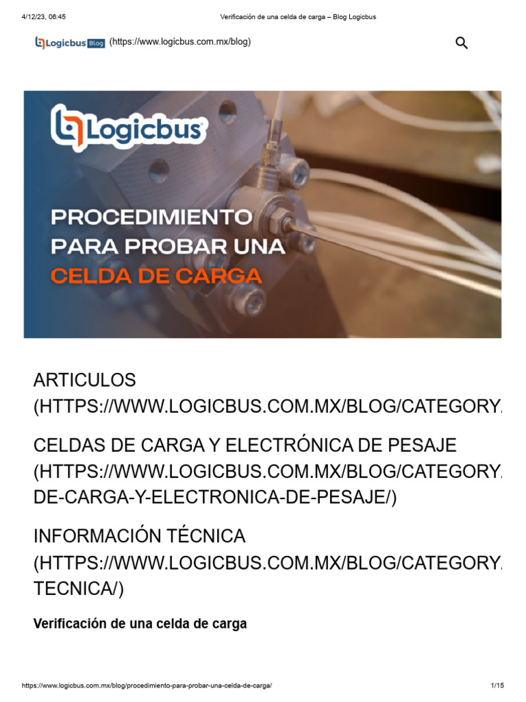 Verificación de Una Celda de Carga - Blog Logicbus | PDF | Calibración | Ingenieria Eléctrica