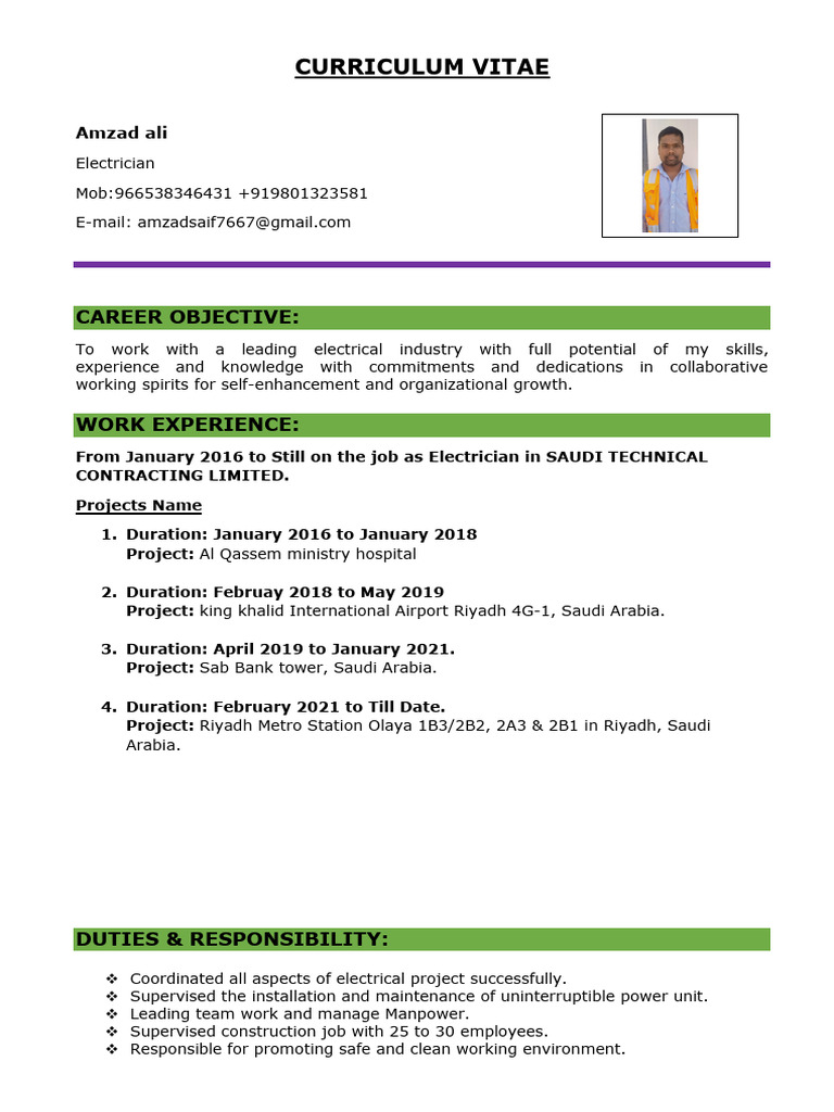 Amzad CV | PDF | Riyadh | Electricity
