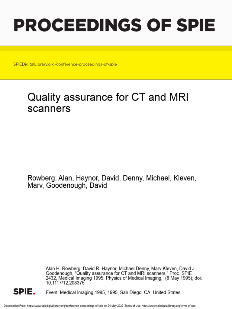 Proceedings of Spie: Quality Assurance For CT and MRI Scanners | PDF | Magnetic Resonance ...