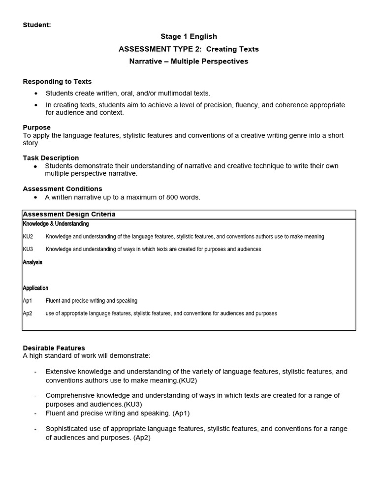 Multple Perspective Narrative Context Sheet | PDF | Fluency | Narrative