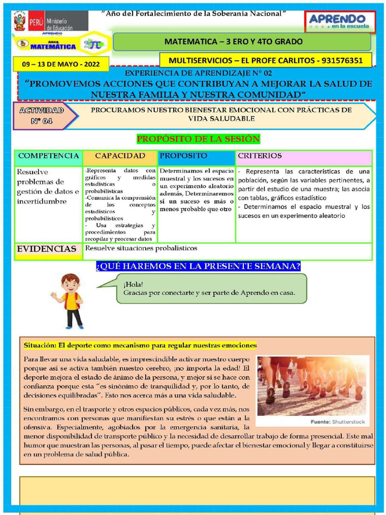 Experiencia de Aprendizaje 02 - Matematica - Actividad 04 - 3ero y 4to - 2022 | PDF