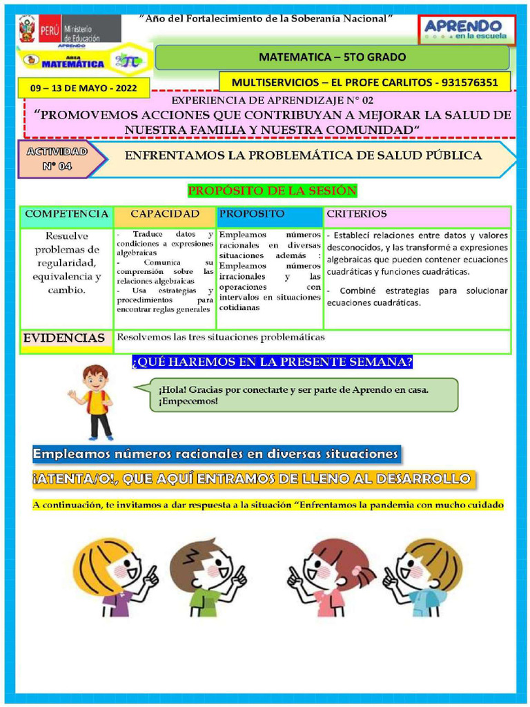 Experiencia de Aprendizaje 02 - Matematica - Actividad 04 - 5to - 2022 | PDF