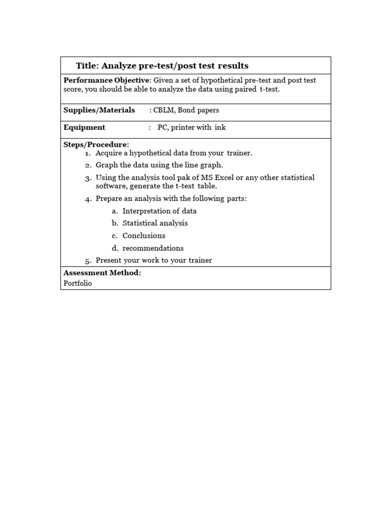 Task Sheet Analyze Pretest Post Test Results | PDF | Student's T Test ...