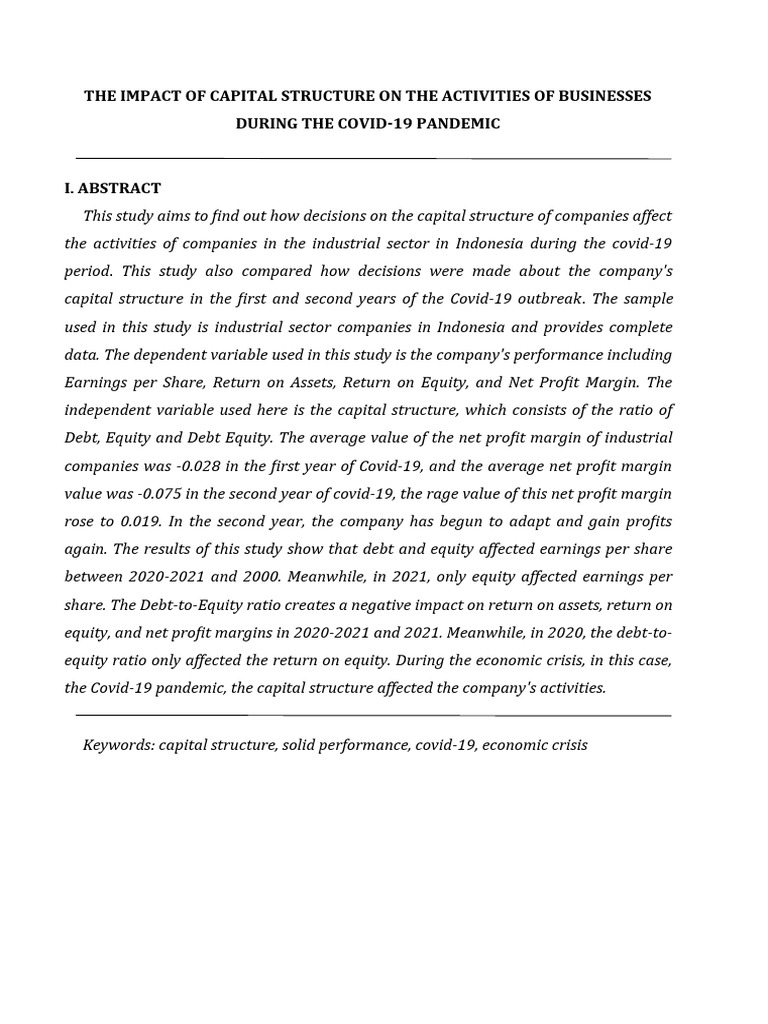 covid impact capital structure bản Tiếng Anh | PDF | Capital Structure | Return On Equity