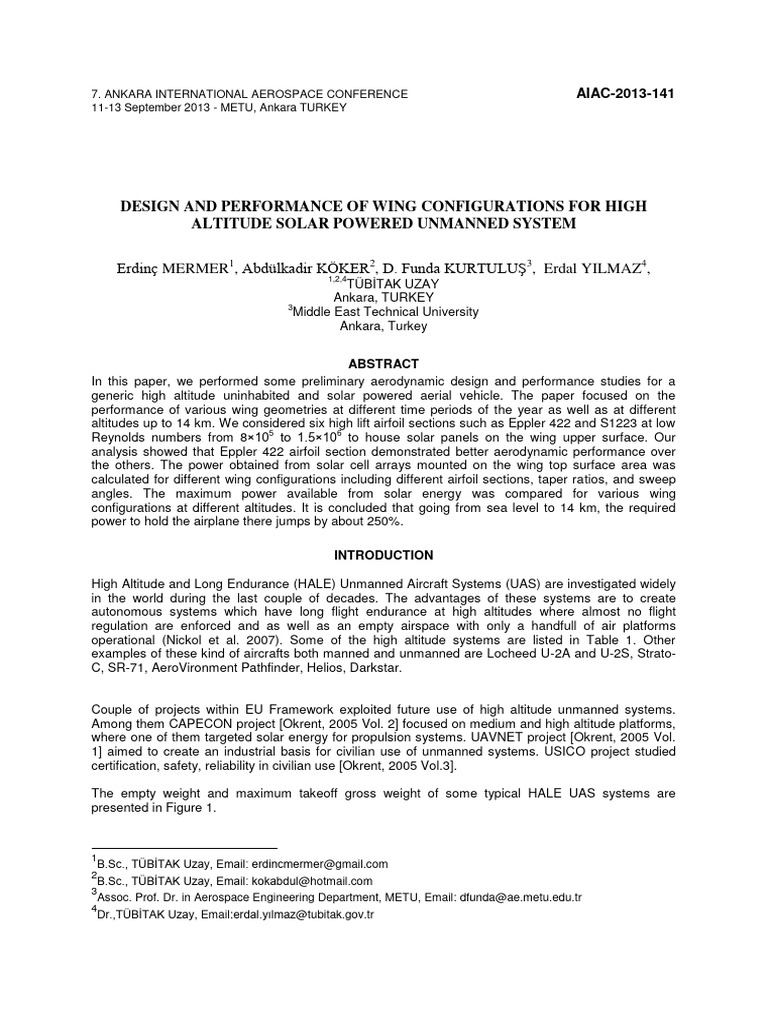 High Altitude Solar Powered UAV Design | PDF | Gallium Arsenide | Wing