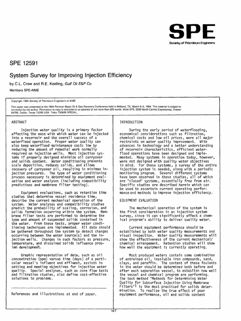 SPE-12591-System Survey For Improving Injection Efficiency | PDF | Filtration | Water