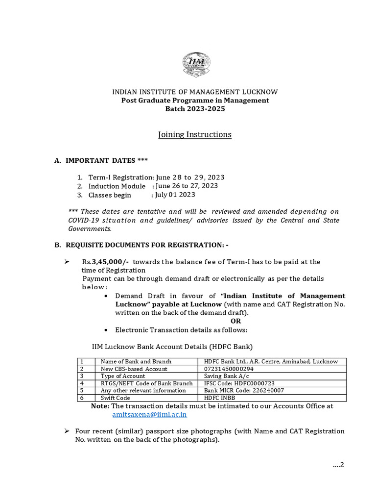 Joining Instructions | PDF