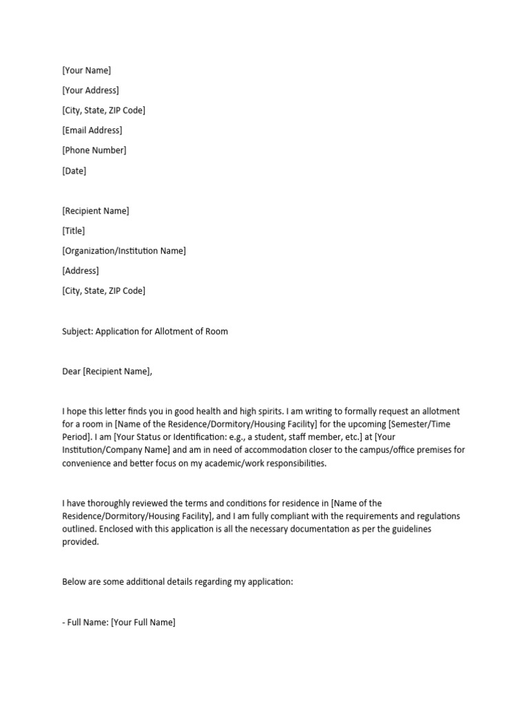 Application For Allotment of Room | PDF