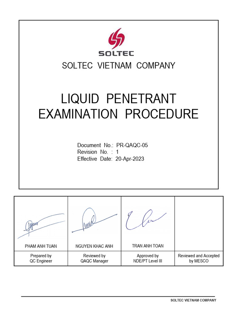 PR-QAQC-05-Liquid Penentrant Testing Procedure | PDF | Nondestructive ...