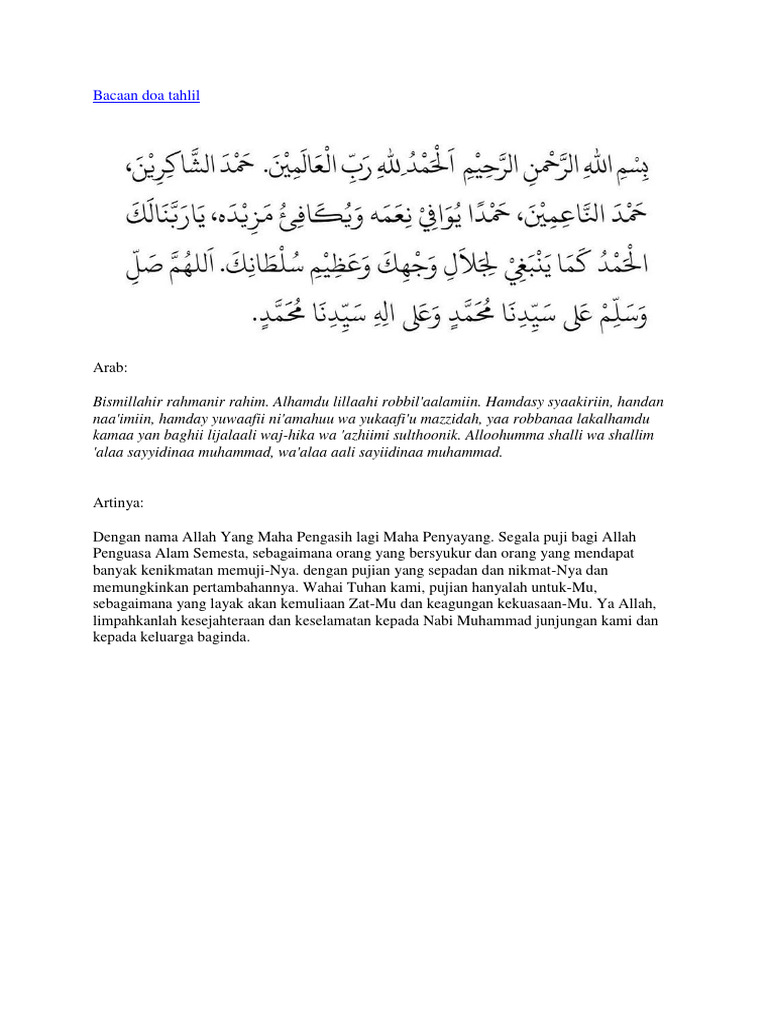 Bacaan Doa Tahlil Lengkap dan Artinya | PDF | Sejarah