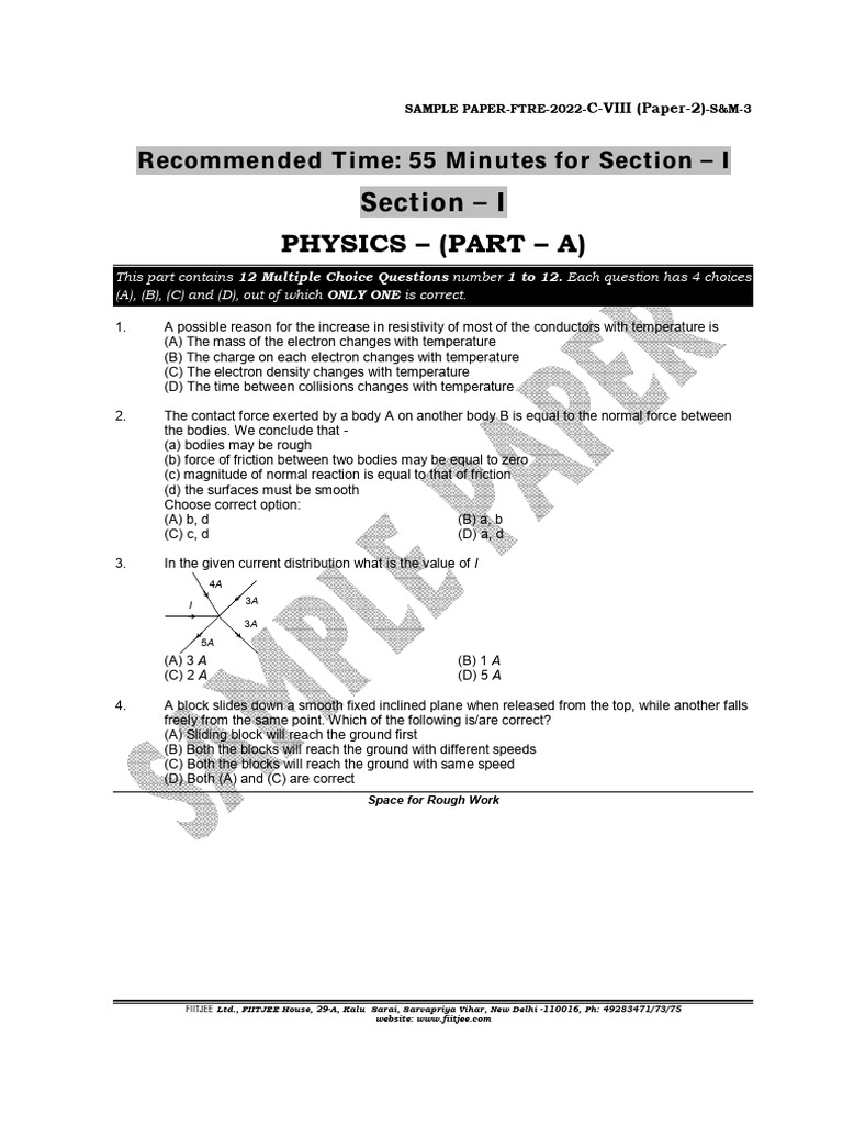 Ftre 2022 8th p2 Sample Paper Phy | PDF | Friction | Electrical ...