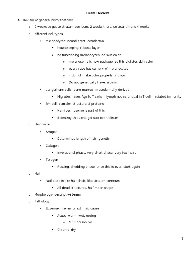 Dermatology Review Notes | PDF | Cutaneous Conditions | Acne Vulgaris