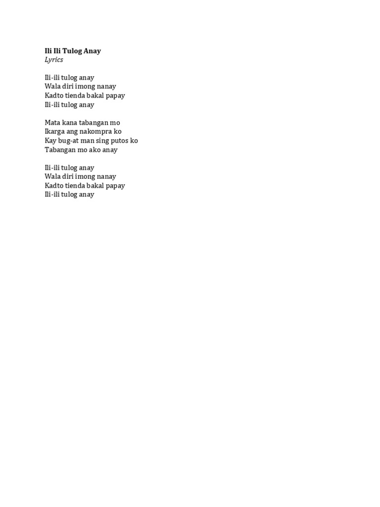 Ili Ili Tulog Anay Lyrics | PDF