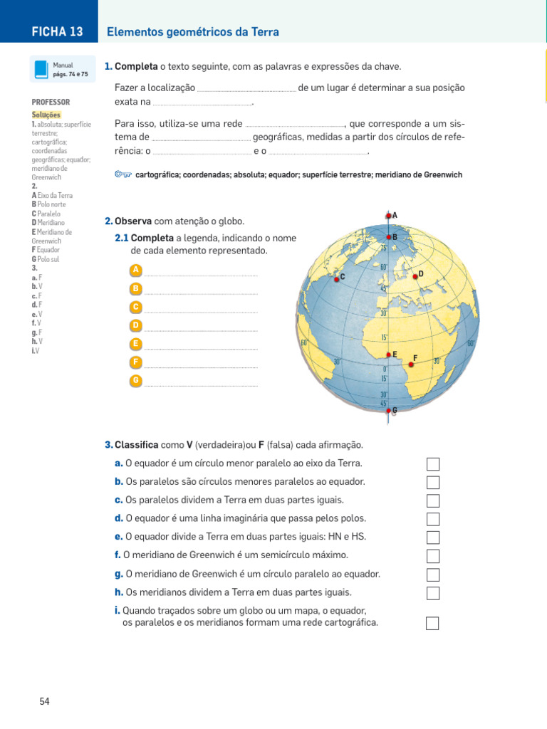 Ficha de trabalho_Elementos geométricos da Terra | PDF | Geofísica | Tecnologia geográfica
