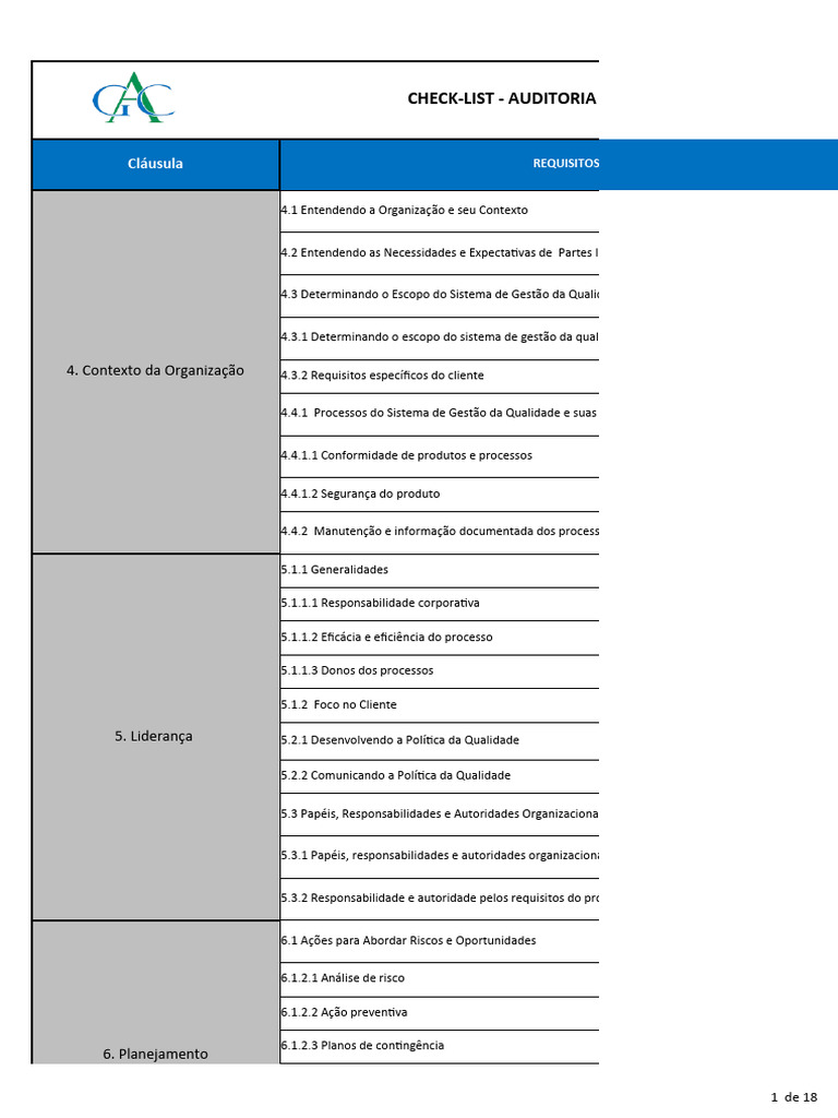 Modelo Check Lista Auditoria IAFT 16949-2016 | PDF | Qualidade ...
