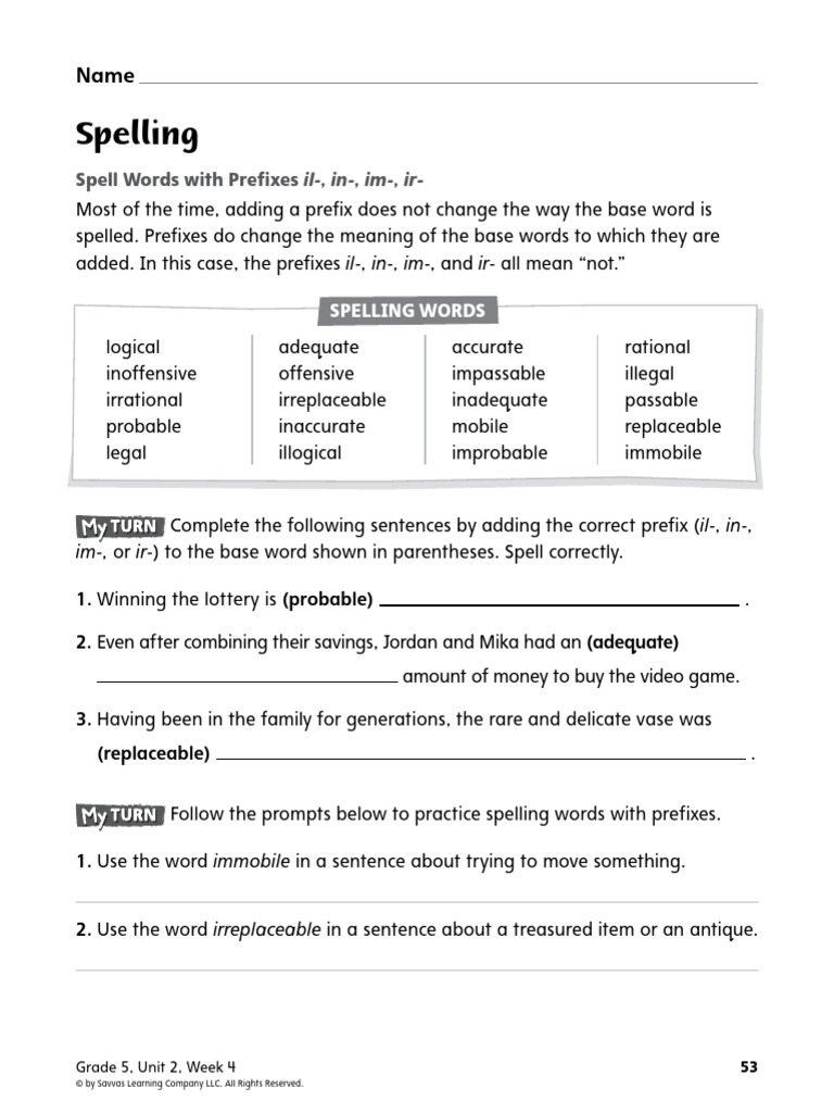 G5U2W4 Spelling Prefixes | PDF