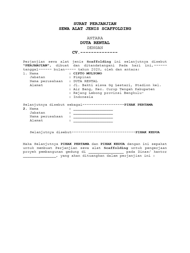 Surat Perjanjian Sewa Alat Yang Baru | PDF