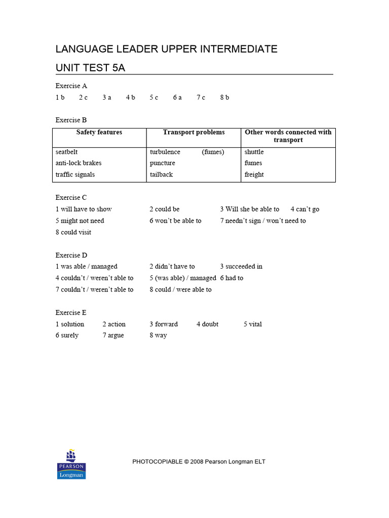 Unit 5A Answer Key | PDF