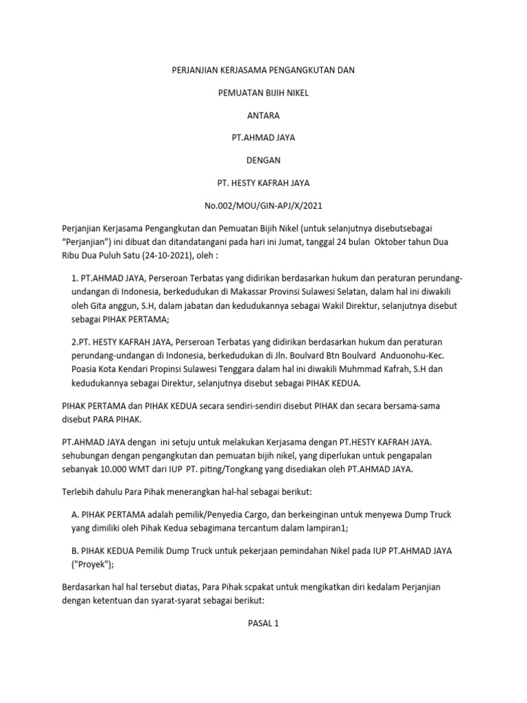 Tugas Kontrak Muhamad H1a118324 | PDF