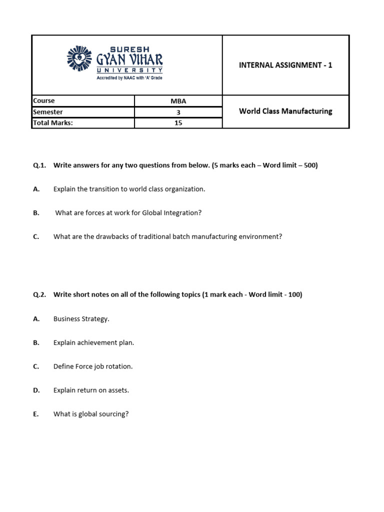 World Class Manufacturing | PDF